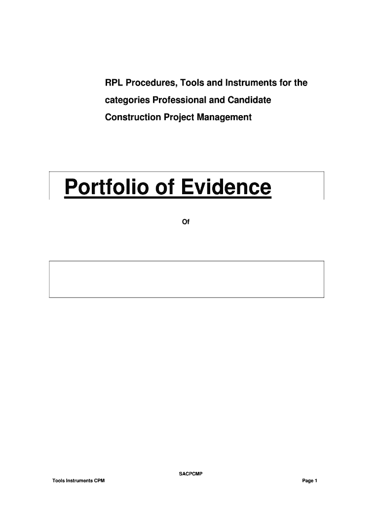 Fillable Online Portfolio of Evidence - SACPCMP Fax Email Print - pdfFiller