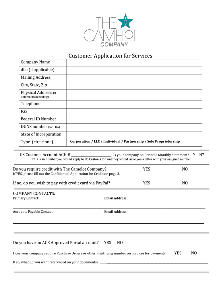Fillable Online Customer Application for Services Fax Email Print ...