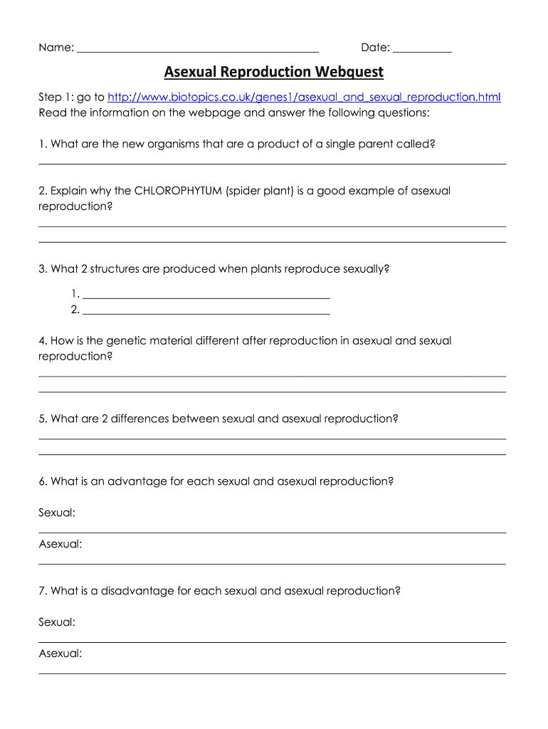 Fillable Online Asexual Reproduction Webquest Fax Email Print - pdfFiller