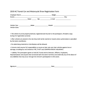 Fillable Online 2019 AC Transit Car and Motorcycle Show Registration ...
