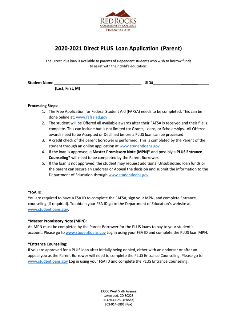 Fillable Online 20202021 Direct PLUS Loan Application (Parent) Fax ...