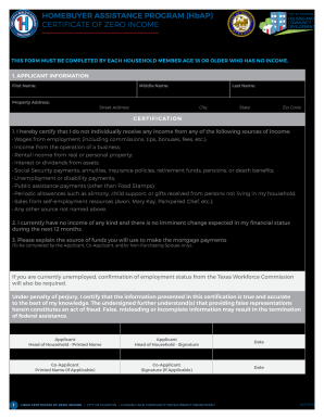 Fillable Online CERTIFICATE OF ZERO INCOME Fax Email Print - pdfFiller