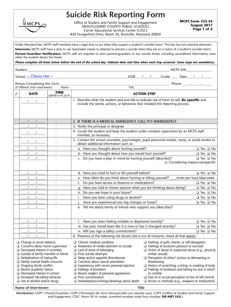 Fillable Online Suicide Risk Reporting Form Fax Email Print - pdfFiller