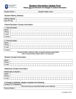 Fillable Online Forms: Update Student Information - CHEC Independent ...