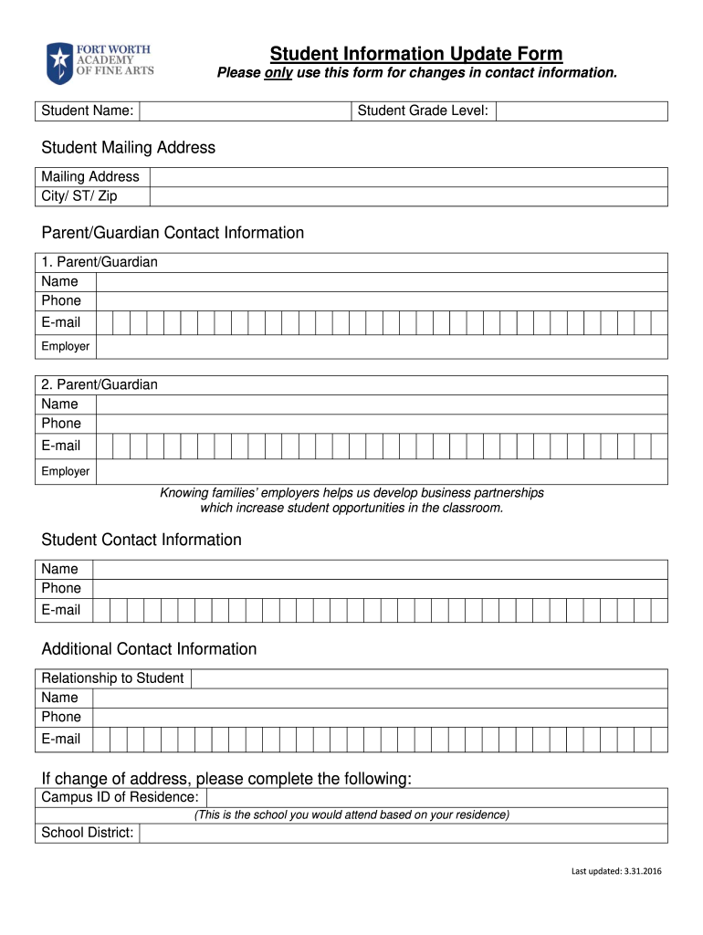 Fillable Online Forms: Update Student Information - CHEC Independent ...