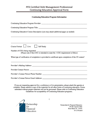 Fillable Online PFE Certified Debt Management ProfessionalContinuing ...