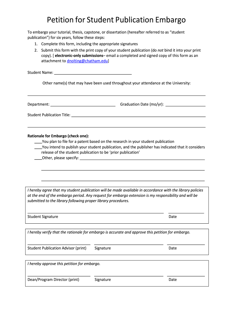 Embargo Form - Fill Online, Printable, Fillable, Blank | pdfFiller