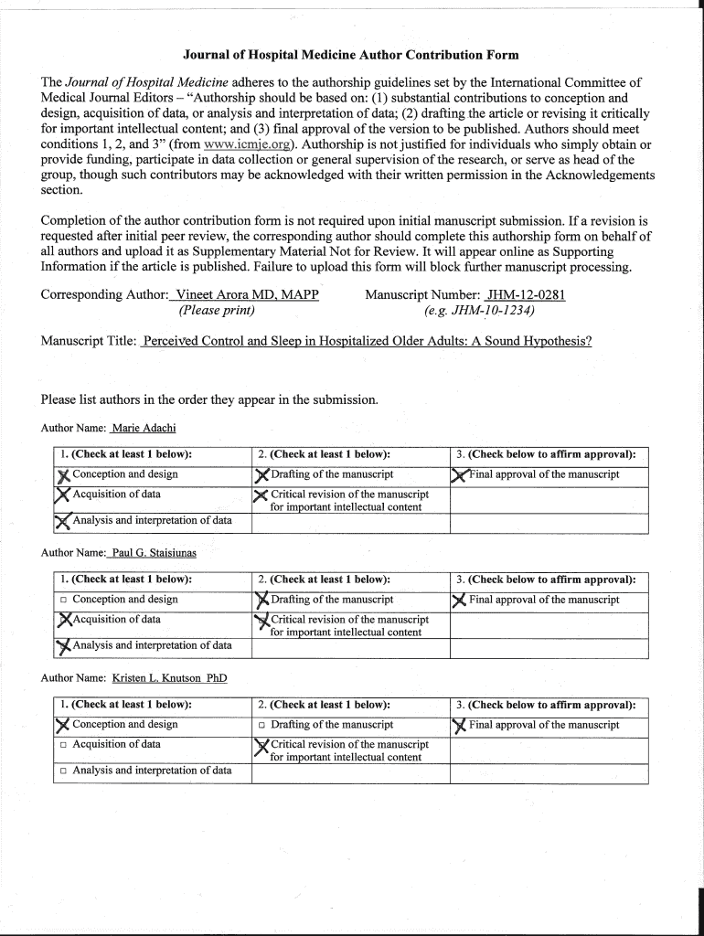 Fillable Online Journal ofHospital Medicine Author Contribution Form ...
