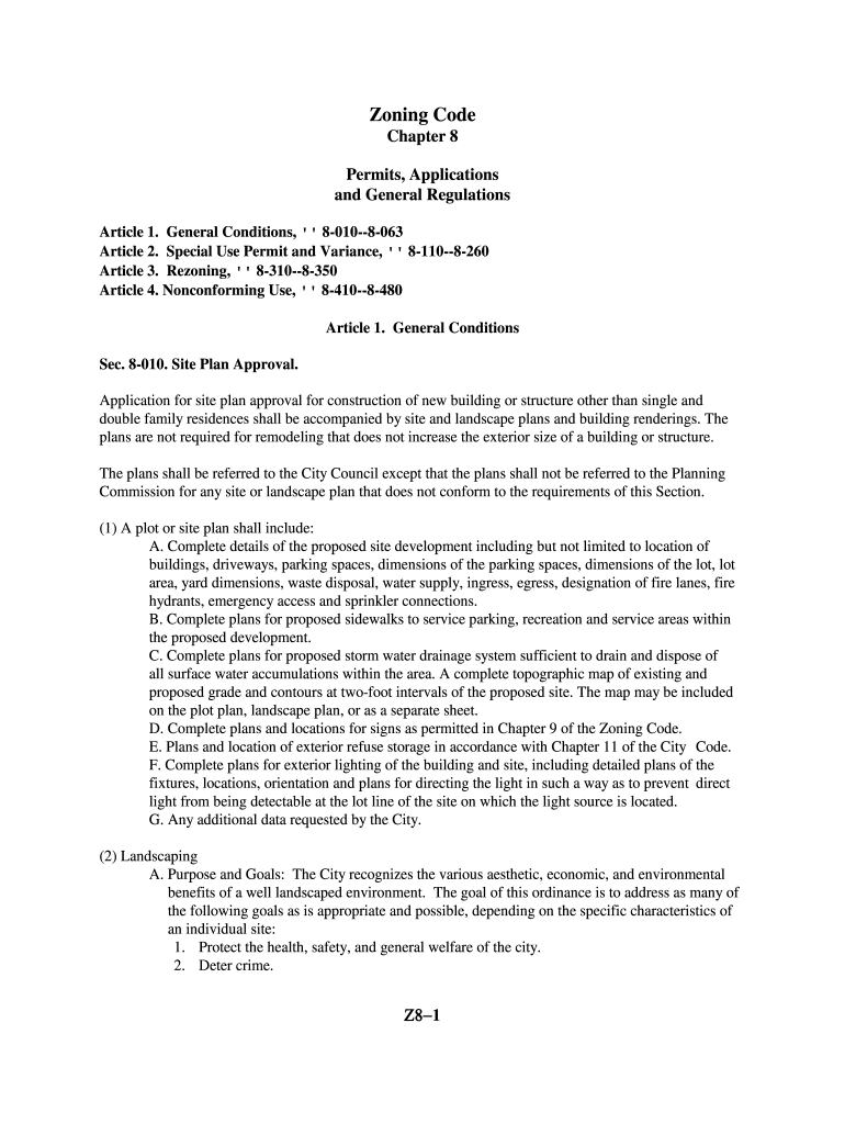 Fillable Online Zoning Code Chapter 8 Permits, Applications and General ...