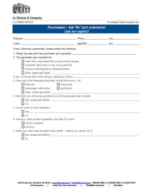 Fillable Online Pacemakers - Ask Rx pert underwriter (ask our experts ...