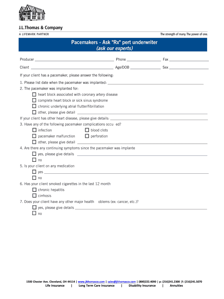Fillable Online Pacemakers - Ask Rx pert underwriter (ask our experts ...