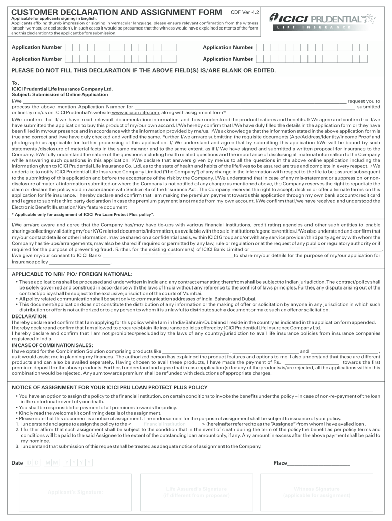 Fillable Online CUSTOMER DECLARATION AND ASSIGNMENT FORM CDF ... Fax ...