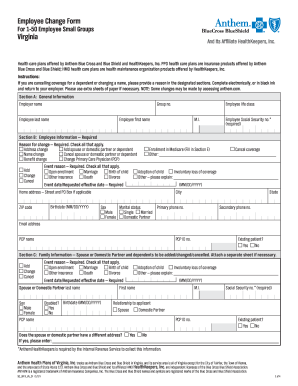 Fillable Online Employee Change Form For Small Groups Virginia - Companies Fax Email Print ...