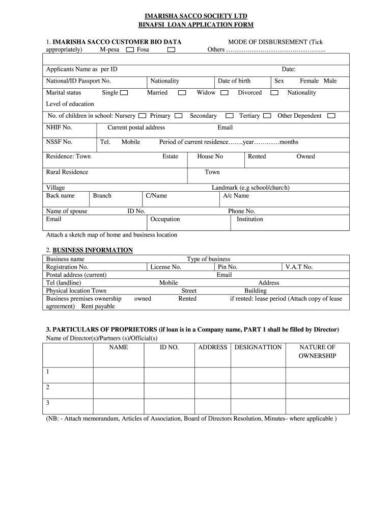 Imarisha Sacco Loan Application Form - Blank Fillable Template | Fill ...