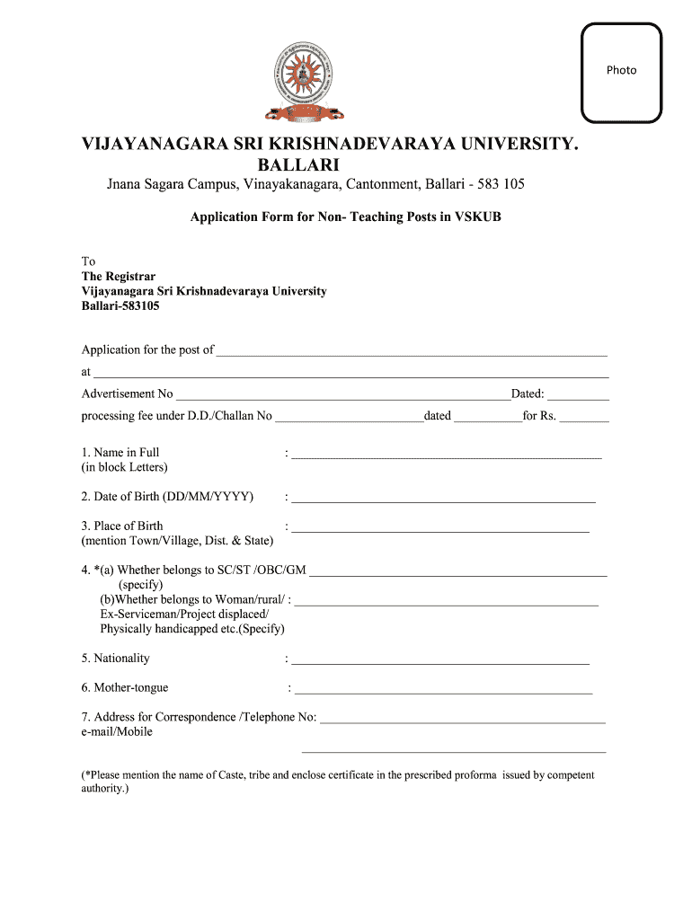 Fillable Online Jnana Sagara Campus, Vinayakanagara, Cantonment ...