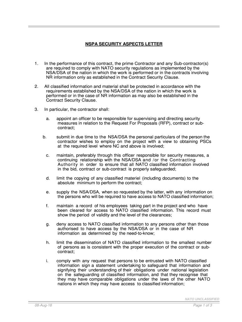 Security Aspects Letter - Fill Online, Printable, Fillable, Blank ...