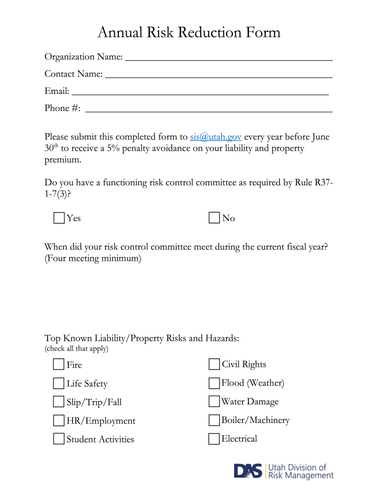 Fillable Online Annual Risk Reduction Form Fax Email Print - pdfFiller