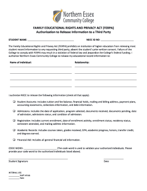 Fillable Online FERPA Authorization Form. Family Educational Rights and Privacy Act (FERPA ...