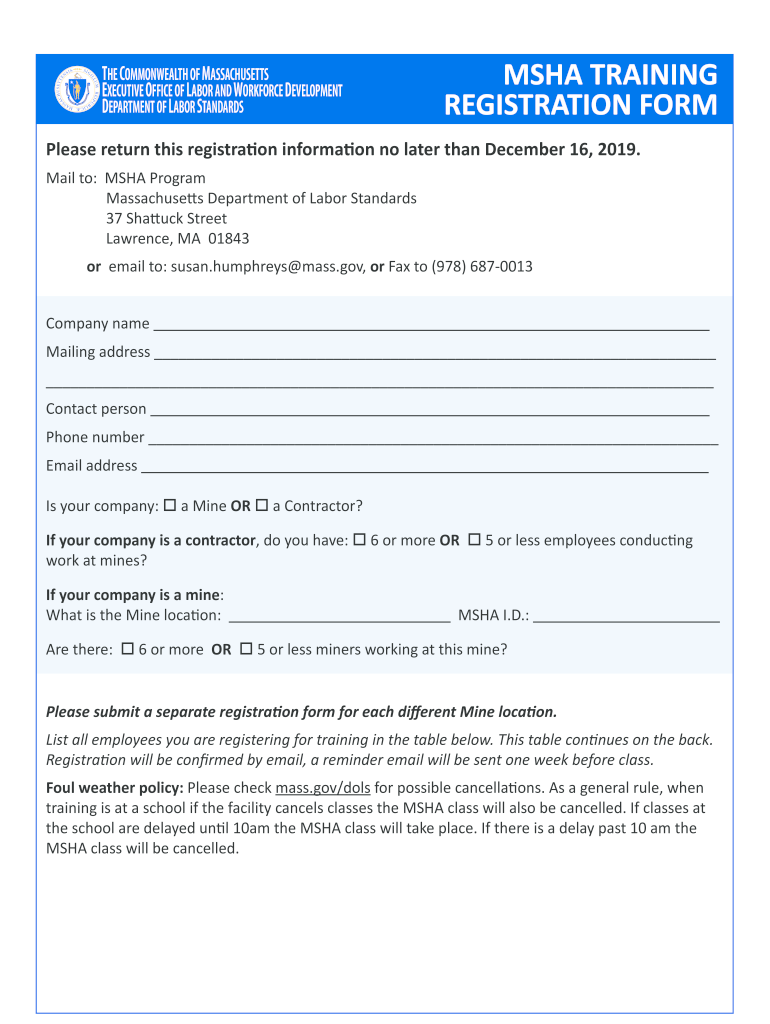Fillable Online MSHA TRAINING Fax Email Print - pdfFiller