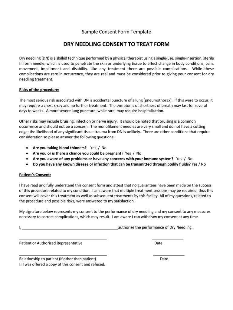 Dry Needling Consent Form Pdf - Fill Online, Printable, Fillable, Blank ...