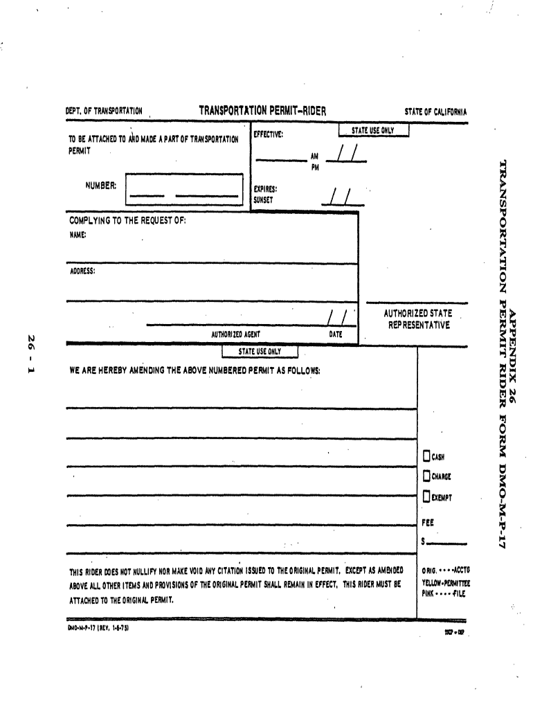 Fillable Online Appendix 26 Transportation Permit Rider Form DMO-M-P-17 ...