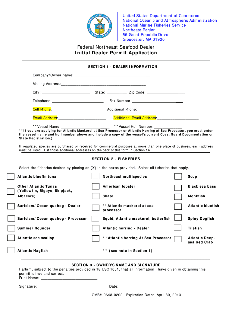 Fillable Online Initial Dealer Permit Information - New England/Mid ...