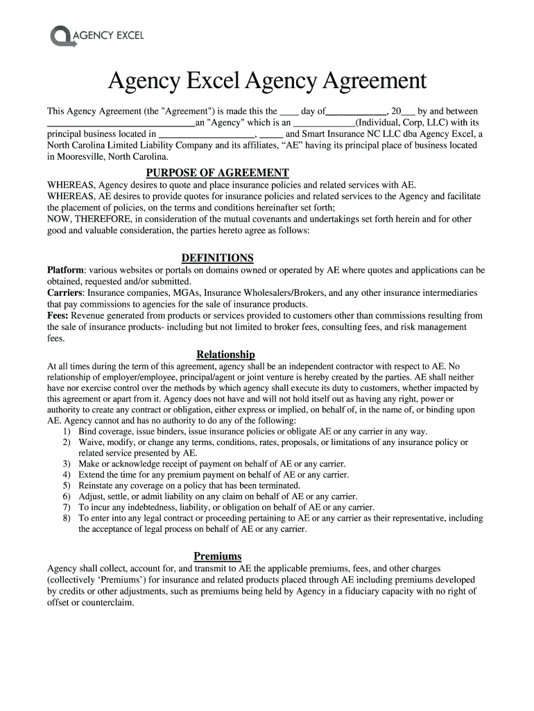 Fillable Online Insurance Agency Agreement Template - Google Sites Fax ...