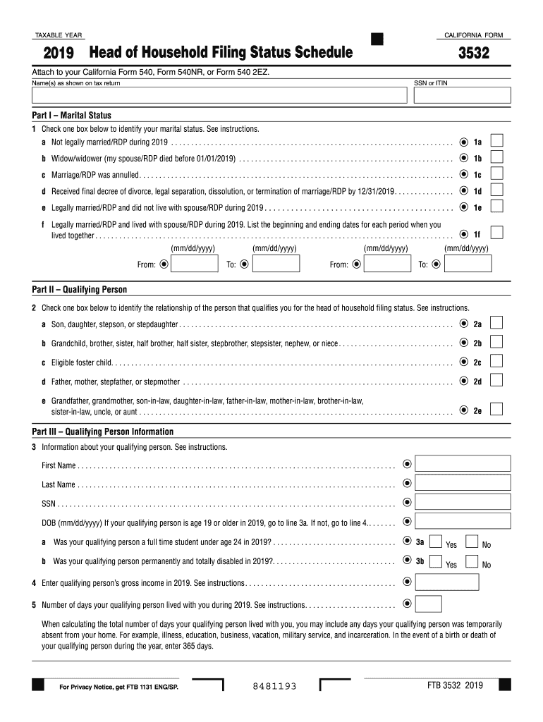 California Form 3532 Head of Household - Blank Fillable Template | Fill ...