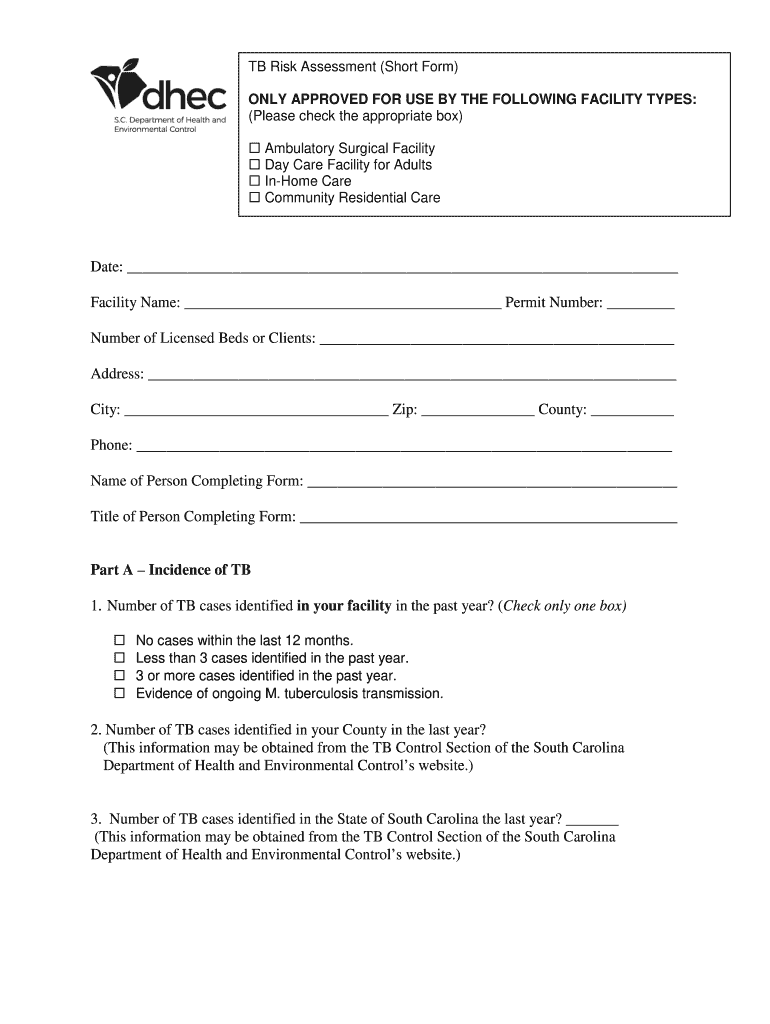 Fillable Online TB Risk Assessment (Short Form) Fax Email Print - pdfFiller