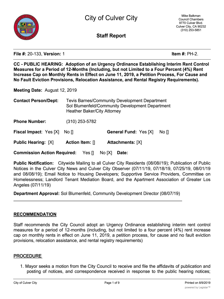 Fillable Online Staff Report - 20-133 Fax Email Print - pdfFiller