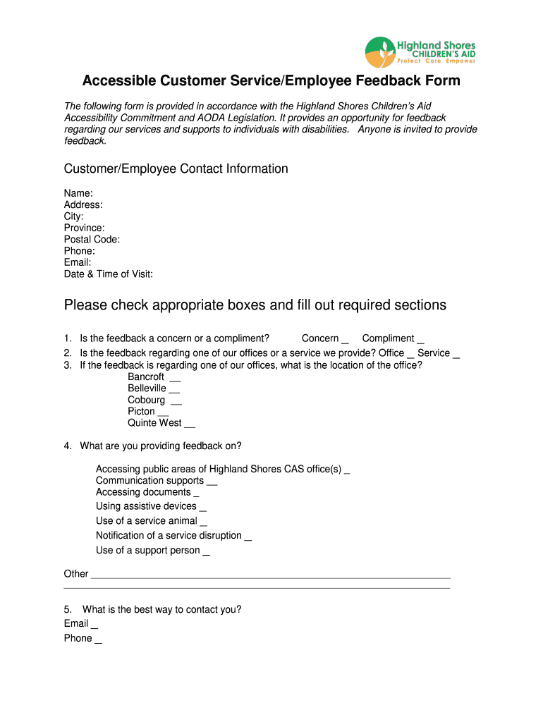 Fillable Online Customer Service Employee Evaluation Form Fax Email ...