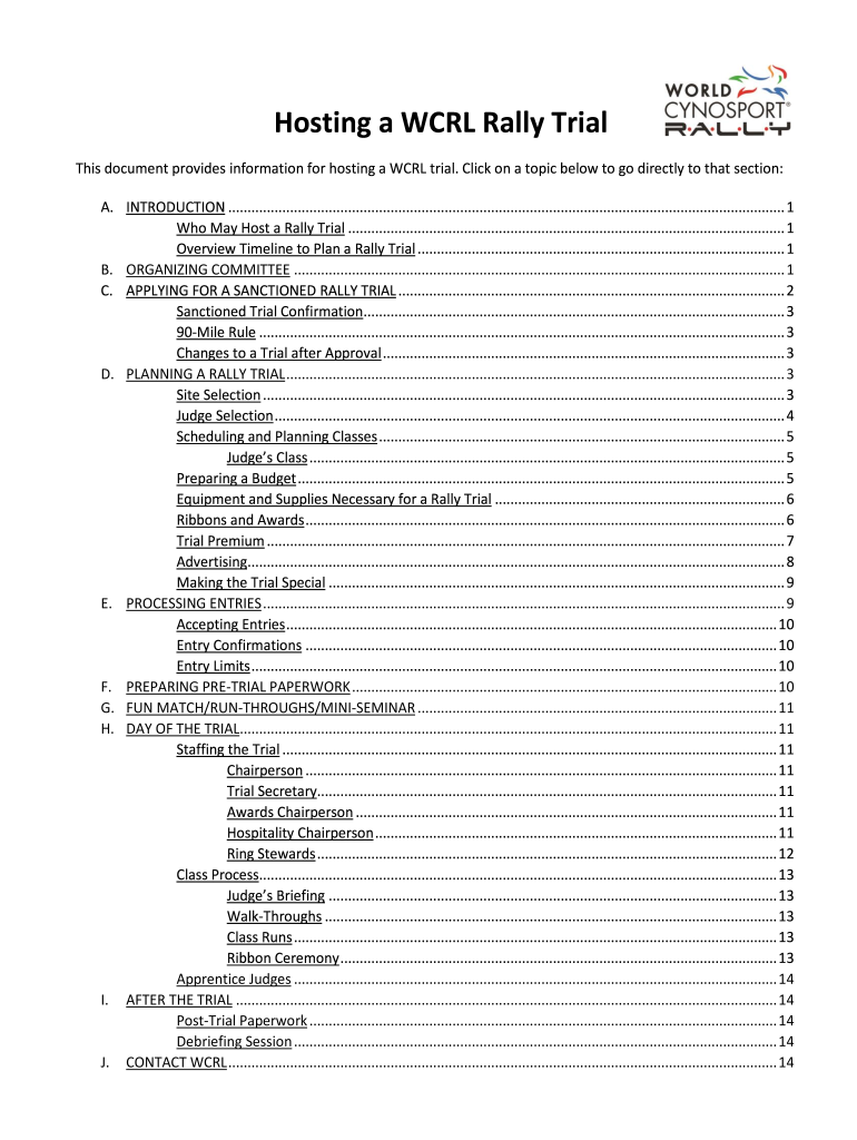Fillable Online Hosting a WCRL Rally Trial Fax Email Print - pdfFiller
