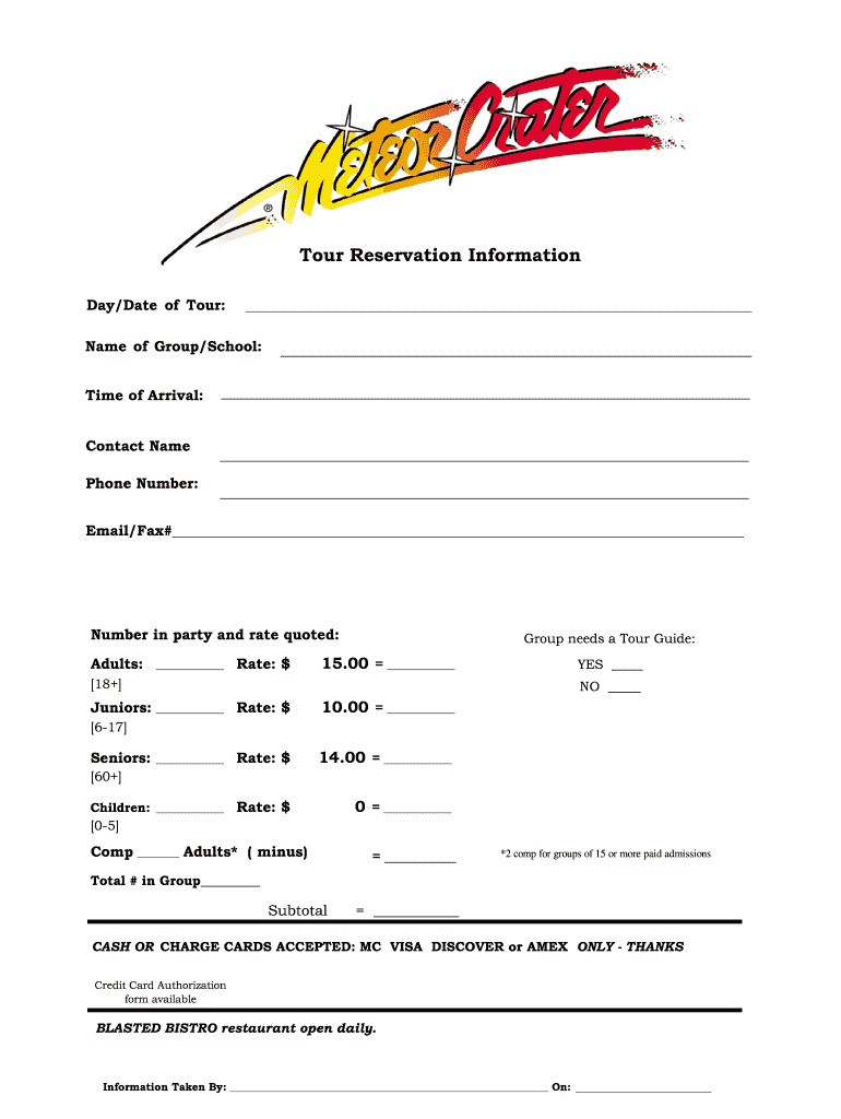 Fillable Online Tour Reservation Information Fax Email Print - pdfFiller
