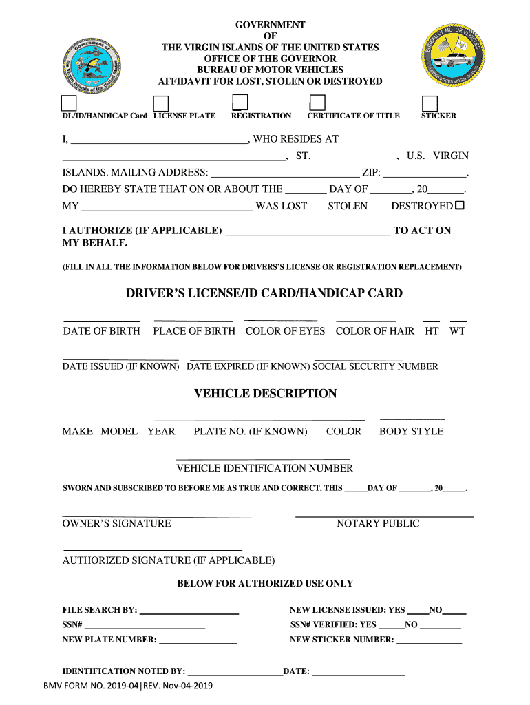 Fillable Online Virgin Islands Department of Motor Vehicles (VI DMV ...