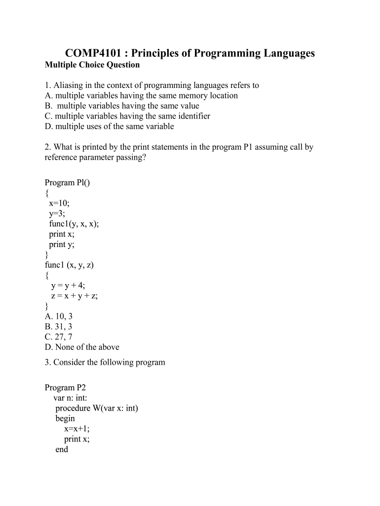 Fillable Online COMP4101 : Principles of Programming Languages Fax ...