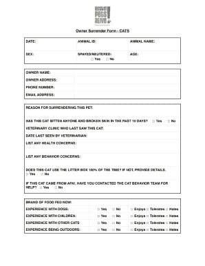 Fillable Online CAT OSF - Owner Surrender Form Fax Email Print - pdfFiller