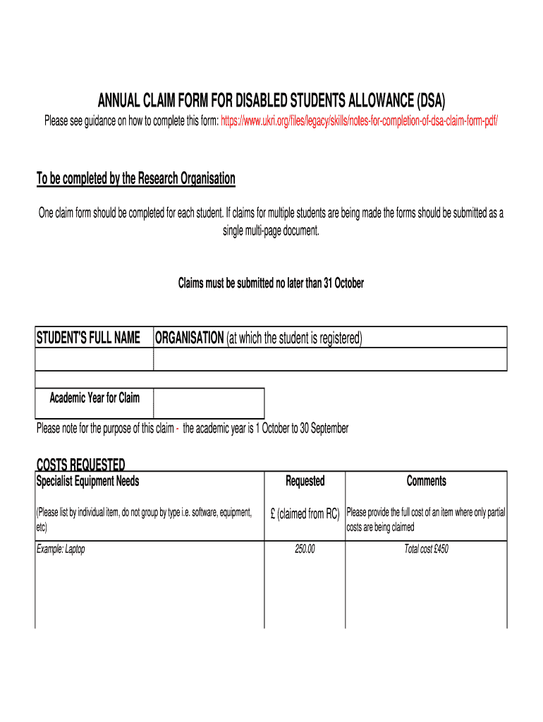 Fillable Online ANNUAL CLAIM FORM FOR DISABLED STUDENTS Fax Email Print ...