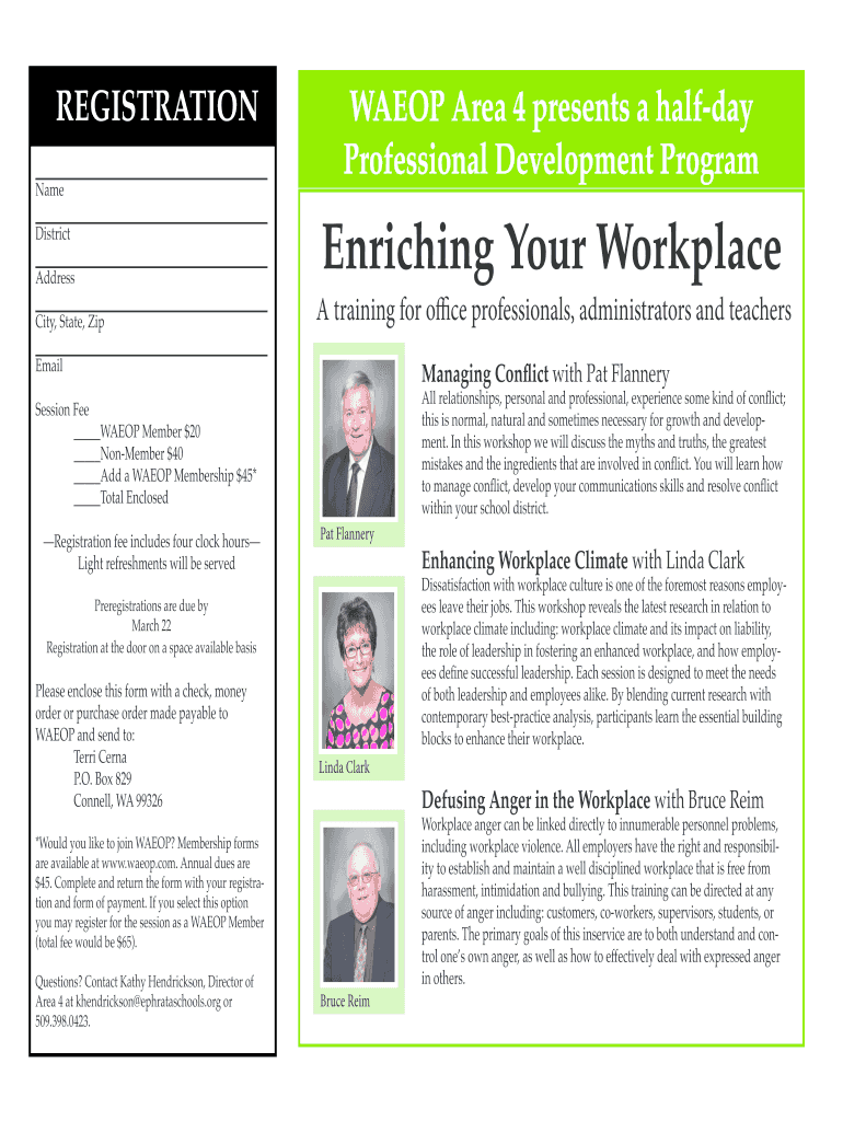 Fillable Online REGISTRATION WAEOP Area 4 presents a half-day Professional ... Fax Email Print ...