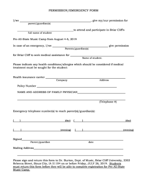 Fillable Online PERMISSION/EMERGENCY FORM Fax Email Print - pdfFiller