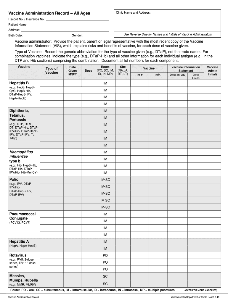 Fillable Online Vaccine Administration Record All Ages Fax Email Print ...