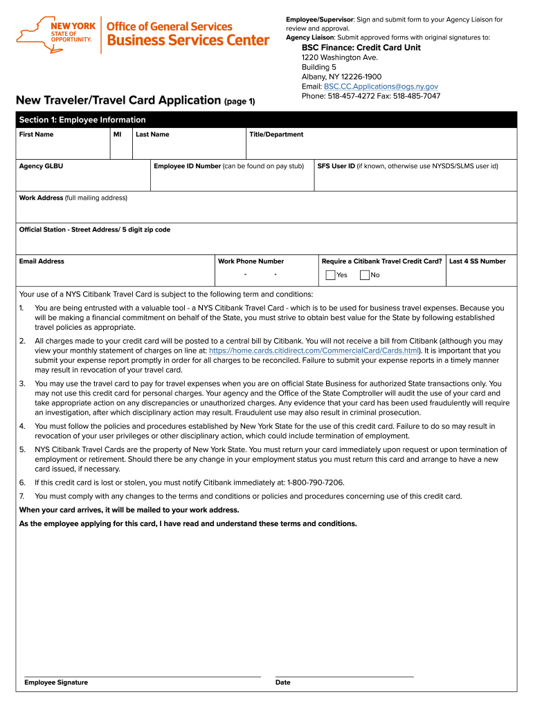 Fillable Online New Traveler/Travel Card Application Fax Email Print ...