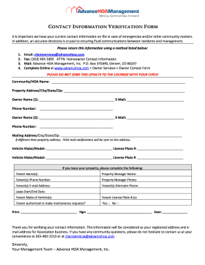 Fillable Online CONTACT INFORMATION VERIFICATION FORM Fax Email Print ...