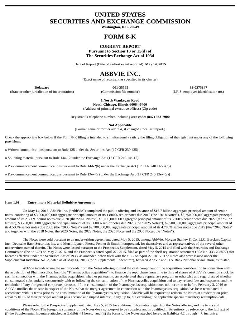 Fillable Online (AbbVie) completed the public offering and issuance of ...