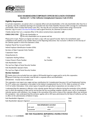 Fillable Online Sole Shareholder/Corporate Officer Exclusion Statement ...