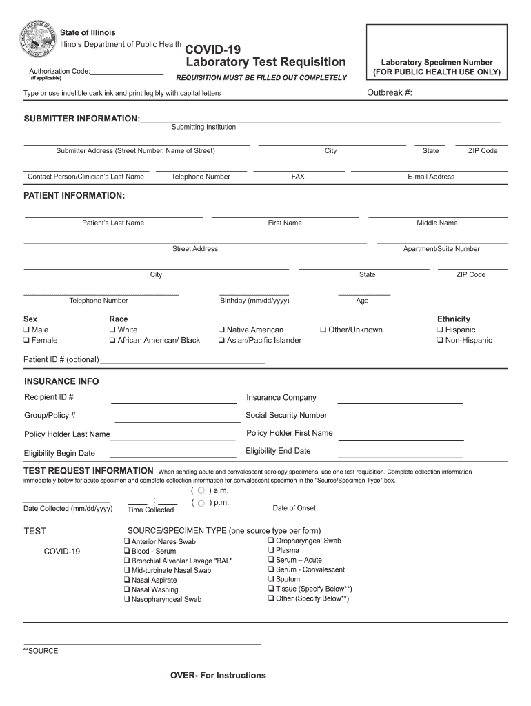 Fillable Online IDPH COVID-19 Laboratory Test Requisition Form Fax ...