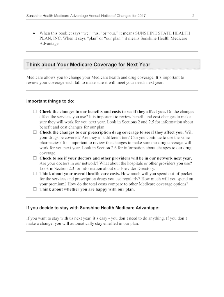 Fillable Online Sunshine Health Medicare Advantage, Plan 004, Annual ...