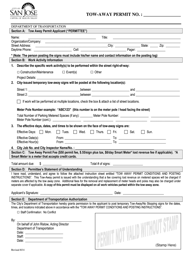 Fillable Online TOW-AWAY PERMIT CONDITIONS AND POSTING INSTRUCTIONS Fax ...