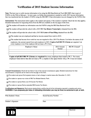 Fillable Online Dependent Student's Information 1. Verification of 2015 ... Fax Email Print ...