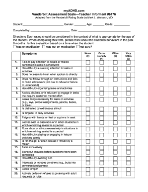 Fillable Online ADHD Vanderbilt Questionnaire for Parents - Zaman ...