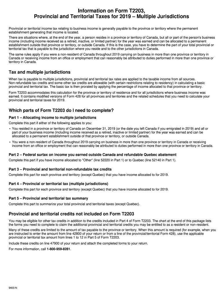 Fillable Online Information on Form T2203, Provincial and Territorial ...